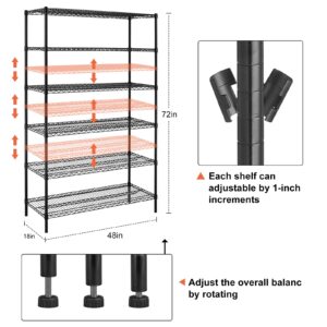 Meet perfect 6-Tier Steel Wire Shelving Unit NSF Heavy Duty 6000 LB Capacity Adjustable Storage Rack for Laundry Pantry Kitchen Closet Wire Rack in Black 1 Pack, 18" L x 48" W x 72" H