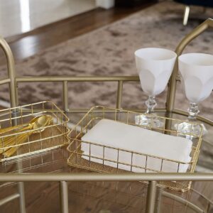 Set of 2 Nested Classic Gold Mesh Wire Basket Trays for Storage and Organizing (Medium: 9.6” X 6.4”; Small: 6.7" ×4.7")