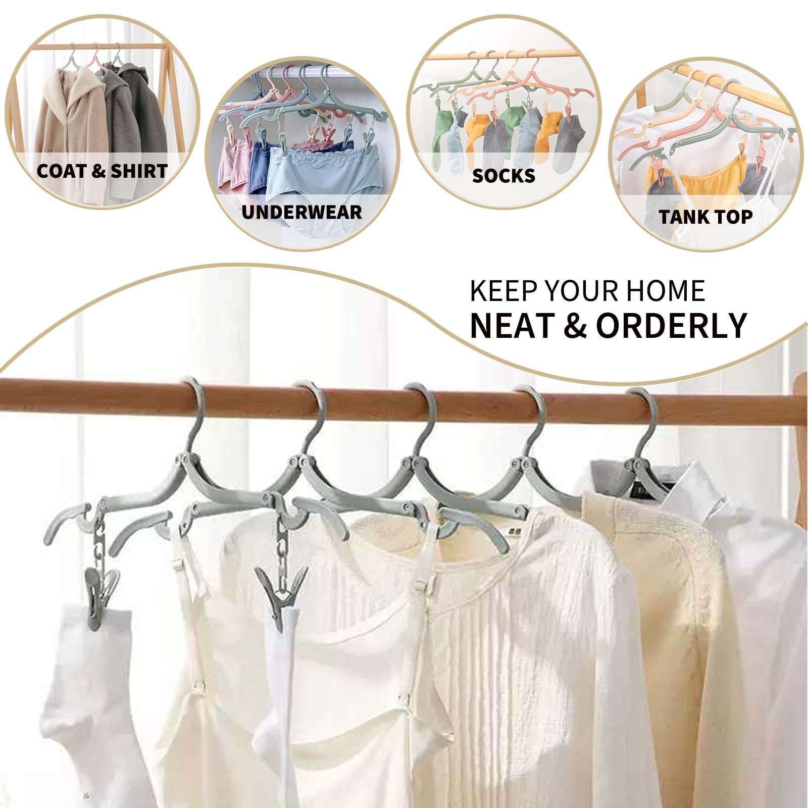 Pansyling 12 Piece Foldable Travel Hangers with Clips Folding Travel Hangers for Cruise Portable Folding Clothes Hangers Collapsible Coat Hanger for Pants Socks Underwear Drying Rack