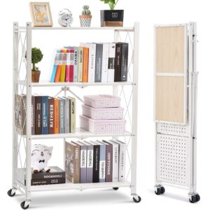 apexchaser 4-shelf foldable storage shelves with wheels, freestanding metal wire shelf rack, no assembly storage shelves for office, school, kitchen,garage