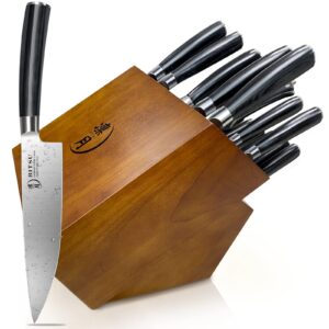 ritsu knife set, 17 pieces kitchen knife set with block, 1.4116 german steel knife set with sharpener, 6 pieces steak knife set, professional chef knife set & scissor, suitable for home kitchen