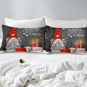 Erosebridal Xmas Bedding Sets Scandinavian Christmas Santa Gnomes Comforter Cover Snowing Santa Claus Bedding Sets for Kids Boys Girls Romantic Candlelight Quilt Cover 3 Pieces Queen Size