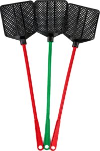 ofxdd rubber fly swatter, long fly swatter pack, fly swatter heavy duty, red and green colors (3 pack)