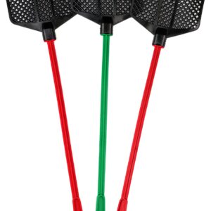 OFXDD Rubber Fly Swatter, Long Fly Swatter Pack, Fly Swatter Heavy Duty, Red and Green Colors (3 Pack)