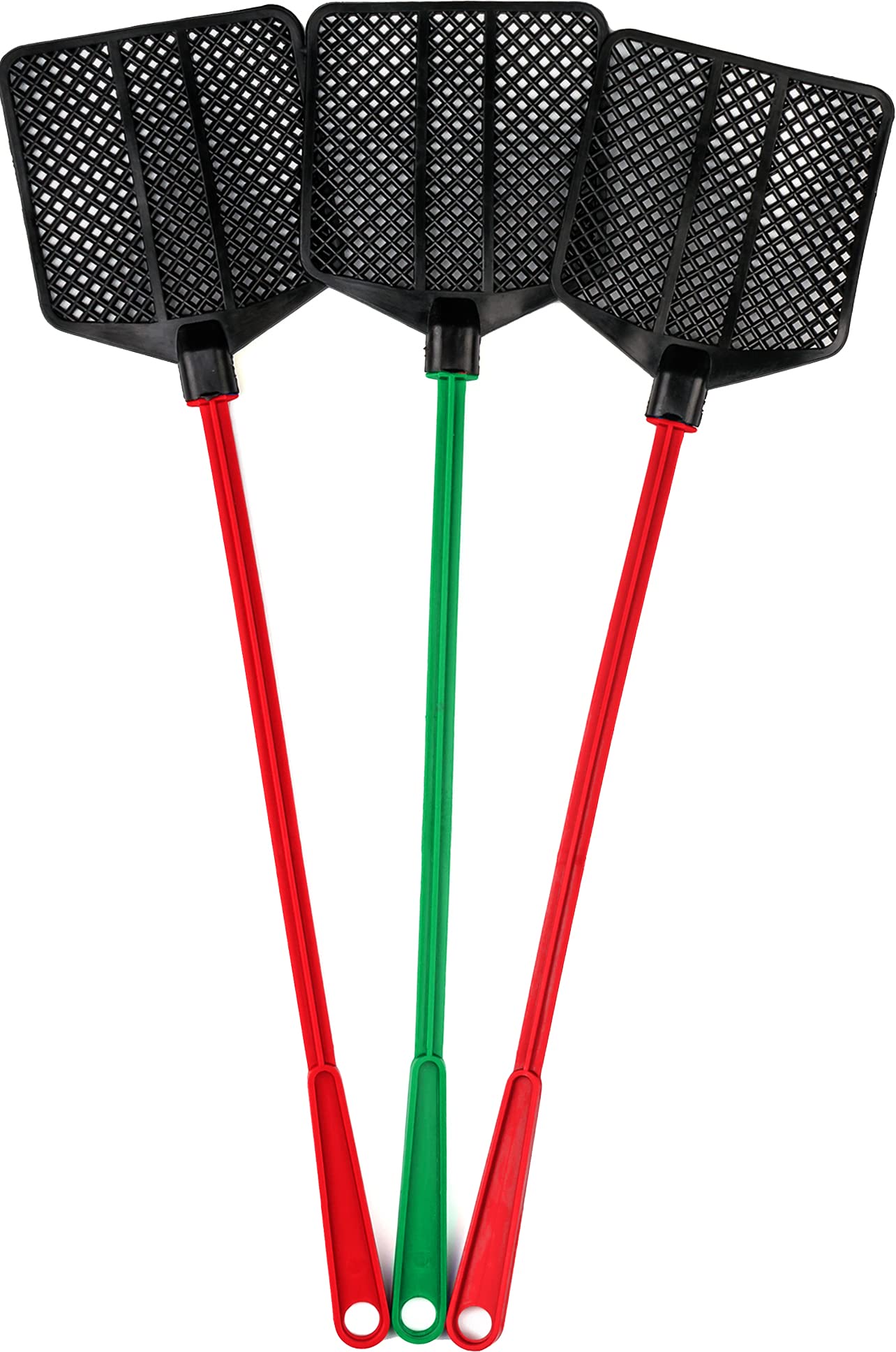 OFXDD Rubber Fly Swatter, Long Fly Swatter Pack, Fly Swatter Heavy Duty, Red and Green Colors (3 Pack)