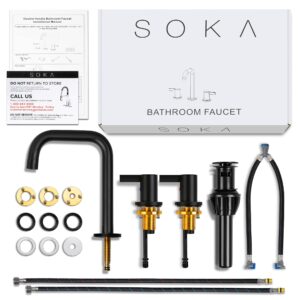 SOKA 8-16 Inch Widespread Bathroom Faucet 2 Handles Matte Black Commercial Sink Touch 3 Pieces Vanity Lavatory 360 Degree Rotating Faucet Pop Up Drain Assembly, Matte Black - L, 8 INCH L - Head