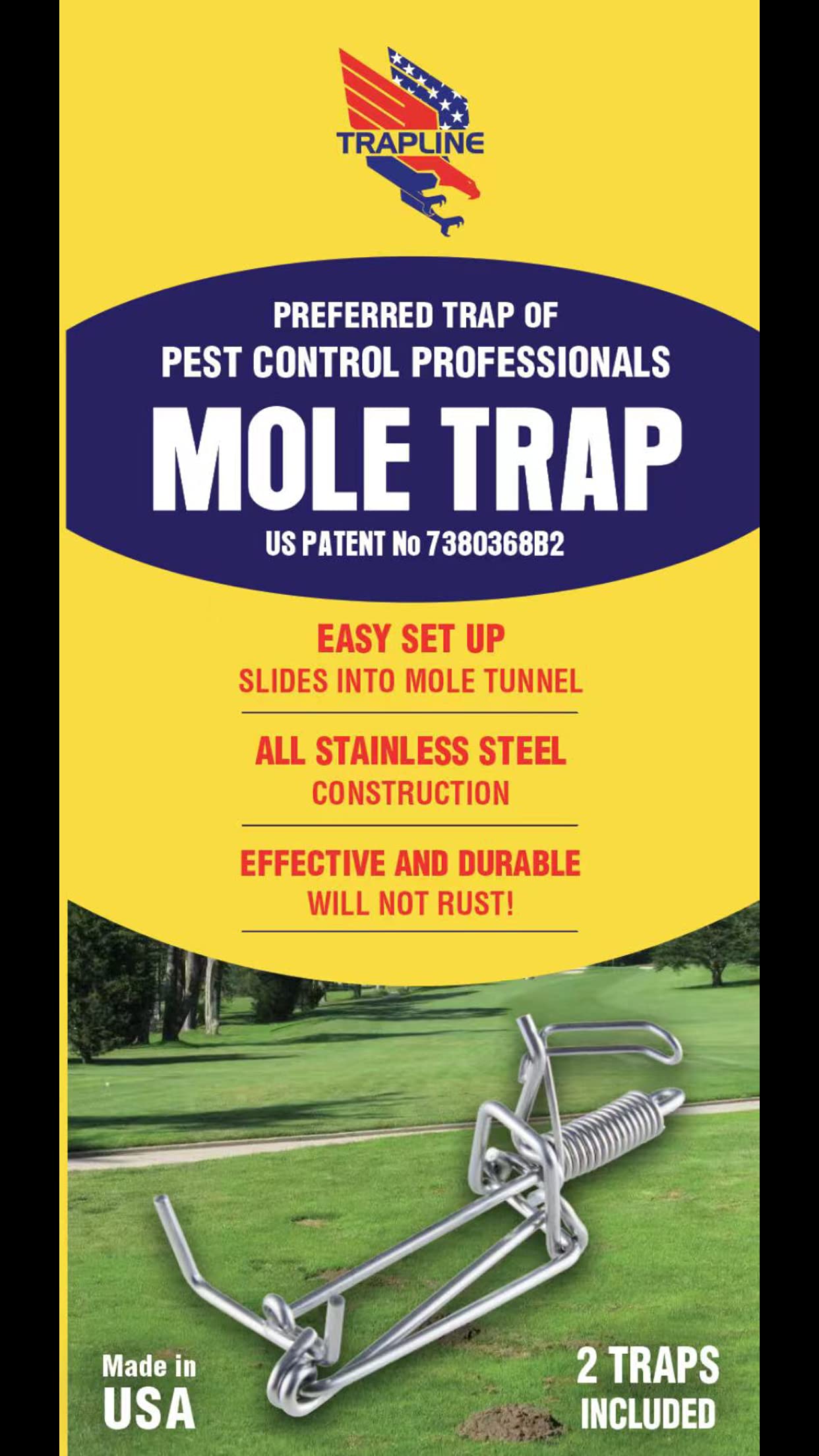 Mole Trap by Trapline Products 4-Pack Premium Quality Stainless Steel. Made in USA