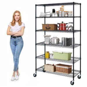 meet perfect 6-tier steel wire shelving unit nsf heavy duty 6000 lb capacity adjustable storage rack for laundry pantry kitchen closet wire rack in black 1 pack, 18" l x 48" w x 72" h