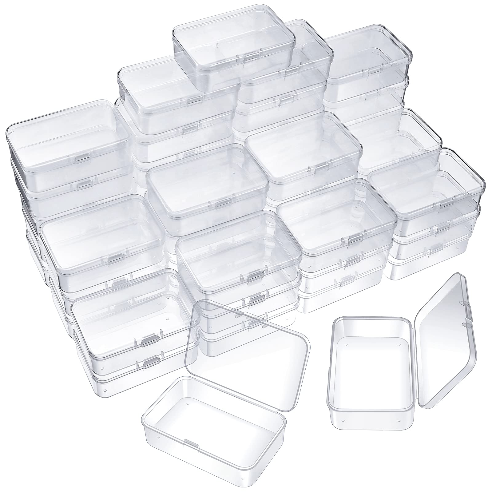 48 Packs Clear Small Plastic Containers Transparent Storage Box with Hinged Lid for Small Items Crafts Jewelry (3.27 x 2.13 x 1.02 Inches)