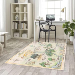 100 Acre Wood Map Jungle Rug Carpet Area Rugs Shag Rug Modern Fluffy Living Room Outdoor for Girls Kids Baby Room Nursery Home Decor 3x5 4x6 5x8 (Map Rug2, Medium (4x6 feet))