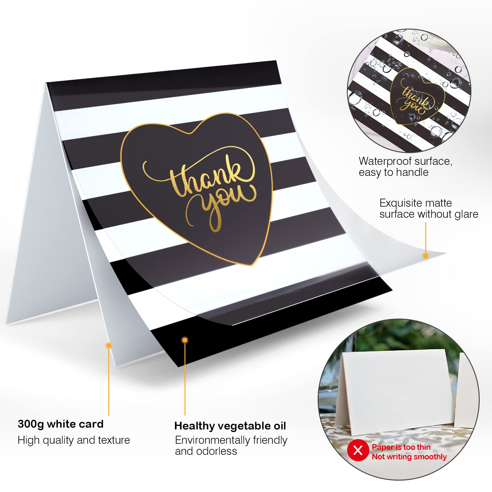 Thank You Cards Set with Envelopes (Black,white ,wavy stripes 48pcs)