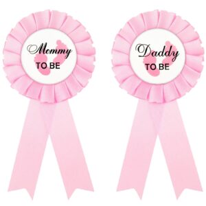 2 pieces daddy and mom be tinplate badge pin gender reveal button pins new daddy mom gifts for baby shower party celebration (pink)