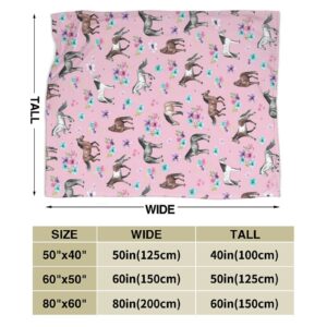 Knsoiv Fashion Flannel Plush Throw Blanket, Horses Flowers Pink Pattern Little Girls Room Watercolor Throw for All Seasons, Warm Air Conditioning Blanket 60"X50"