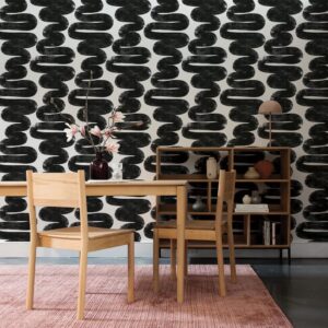 Tempaper x Bobby Berk White & Black Wiggle Room Removable Peel and Stick Wallpaper, 20.5 in X 16.5 ft, Made in The USA