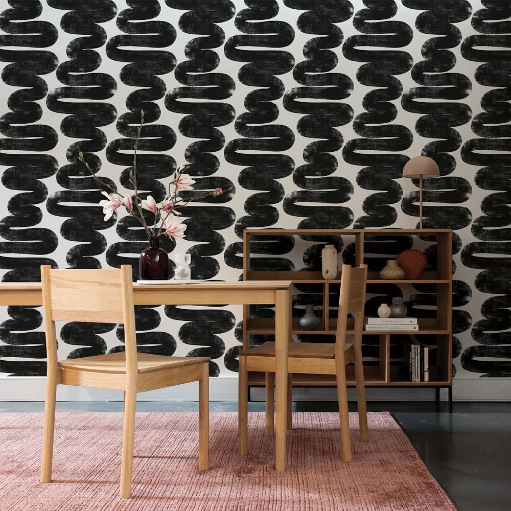 Tempaper x Bobby Berk White & Black Wiggle Room Removable Peel and Stick Wallpaper, 20.5 in X 16.5 ft, Made in The USA