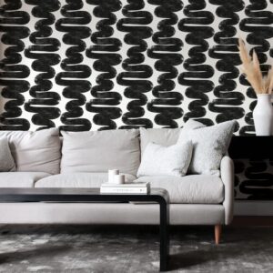 Tempaper x Bobby Berk White & Black Wiggle Room Removable Peel and Stick Wallpaper, 20.5 in X 16.5 ft, Made in The USA