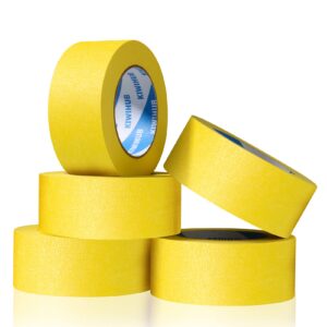 kiwihub yellow painters tape,2" x 60 yards x 5 rolls (300 yards total) - medium adhesive masking tape for painting,labeling,diy crafting,decoration and school projects