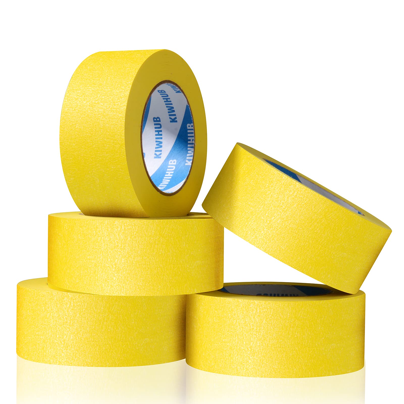 KIWIHUB Yellow Painters Tape,2" x 60 Yards x 5 Rolls (300 Yards Total) - Medium Adhesive Masking Tape for Painting,Labeling,DIY Crafting,Decoration and School Projects