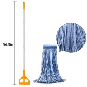 1 Pack 56-inch Quick Change Stainless Steel Mop Handles with Loop-End Mop Head for Home, Commercial and Industrial Use