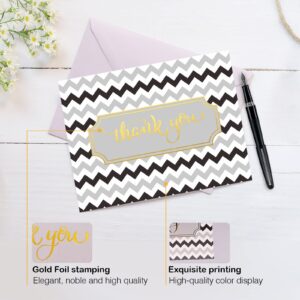 Thank You Cards Set with Envelopes (Black,white ,wavy stripes 48pcs)