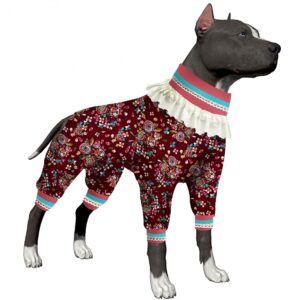 lovinpet dog surgical recovery suit, uv & post operative protection, 4 leg high collar dog onesies, lightweight elastic swifting flora bohemia prints large dog pajamas as base shirt for dog dresses l