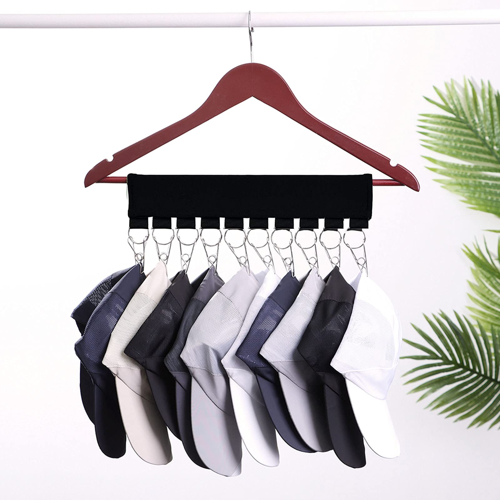 iPstyle Hat Organizer Holder Hat Rack for Hanger Hat Storage, 10 Large Holder Clips to Hang Baseball Ball Caps, Winter Beanie, Glove, Clothes, Socks, Fit All Size Hangers 2 Pack