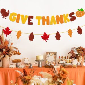 Give Thanks Banner Fall Autumn Leaves Turkey Thanksgiving Day Theme for Happy Thanksgiving Grateful Thankful Blessed Party Supplies Glitter Gold Decorations