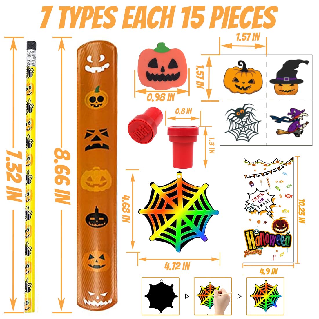 WOONOO 200 PCS Halloween Goodie Bag Fillers Stationery Set, Assorted Halloween Party Favors for Kids, Kids Halloween Toys Bulk Non Candy Halloween Treats Pencils, Eraser, Stamps, Slap Bracelets