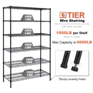 Meet perfect 6-Tier Steel Wire Shelving Unit NSF Heavy Duty 6000 LB Capacity Adjustable Storage Rack for Laundry Pantry Kitchen Closet Wire Rack in Black 1 Pack, 18" L x 48" W x 72" H