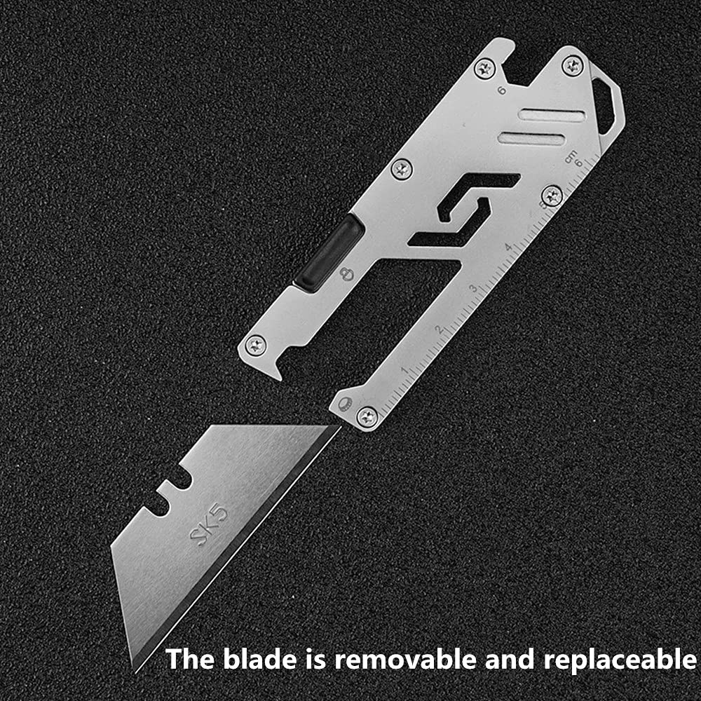 KUNSON Stainless Steel Pocket Utility Knife, Portable EDC Retractable Box Cutter for Cartons, Cardboard and Boxes, Quick-Change Blade, Safety Lock Design, Extra 5 Blades Included