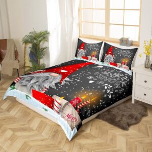 Erosebridal Xmas Bedding Sets Scandinavian Christmas Santa Gnomes Comforter Cover Snowing Santa Claus Bedding Sets for Kids Boys Girls Romantic Candlelight Quilt Cover 3 Pieces Queen Size