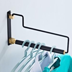 Hiendure Folding Clothes Hanger Drying Rack Black Wall-Mounted Clothes Organizer for Laundry Room Closet Storage