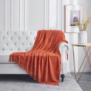 Lunarose Throw Blanket for Couch,Soft Cozy Knit Blanket,Lightweight Decorative Throw for Sofa Chair Bed Travel and Living Room-All Seasons Suitable for Women,Men and Kids (Orange-Wave, 50"x60")