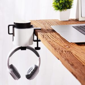 GUNKING Luxury 2-in-1 Anti-Spill Cup Holder with Under Desk Headphone Hanger (White)