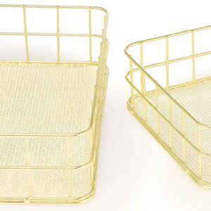 Set of 2 Nested Classic Gold Mesh Wire Basket Trays for Storage and Organizing (Medium: 9.6” X 6.4”; Small: 6.7" ×4.7")