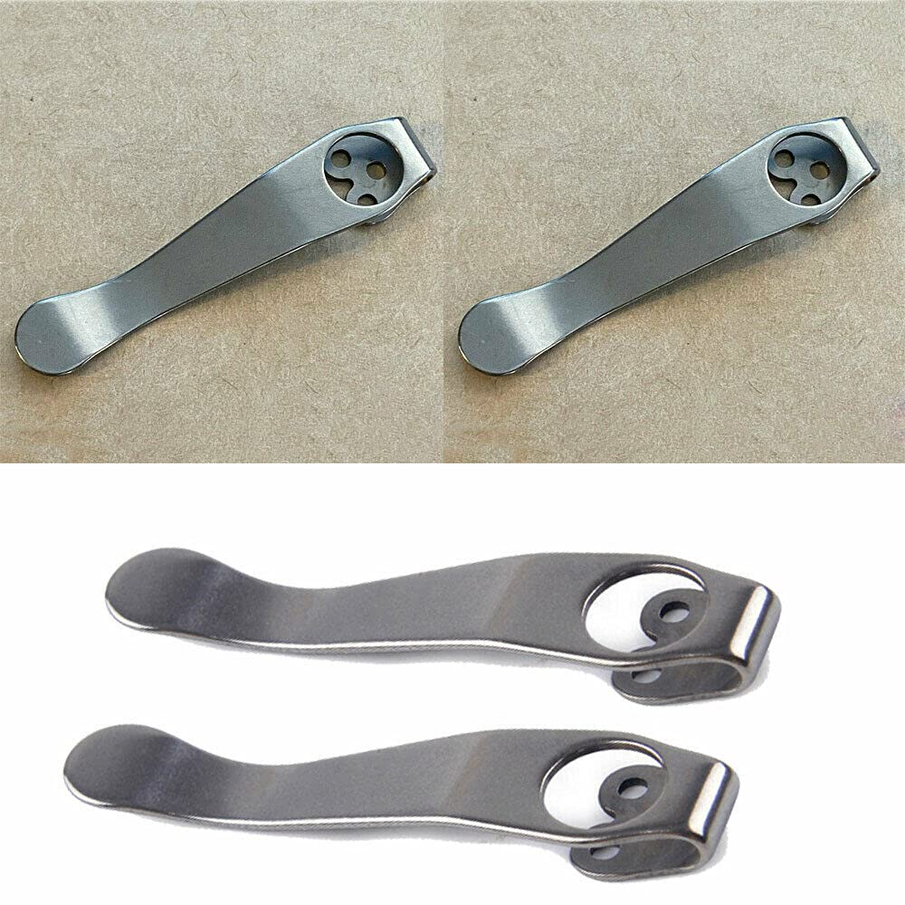 4PCS Stone Wash Titanium Deep Carry Pocket Clip For Spyderco PM2 C81 3-Hole