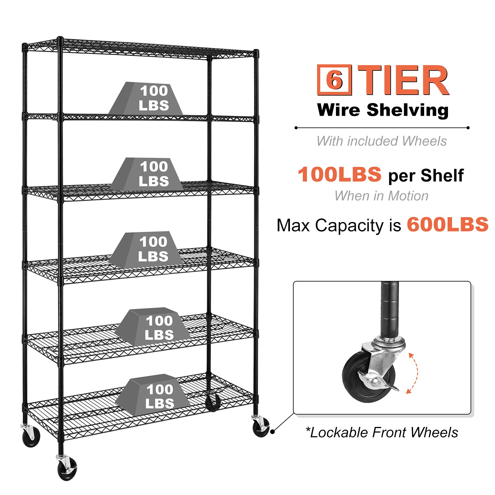 Meet perfect 6-Tier Steel Wire Shelving Unit NSF Heavy Duty 6000 LB Capacity Adjustable Storage Rack for Laundry Pantry Kitchen Closet Wire Rack in Black 1 Pack, 18" L x 48" W x 72" H