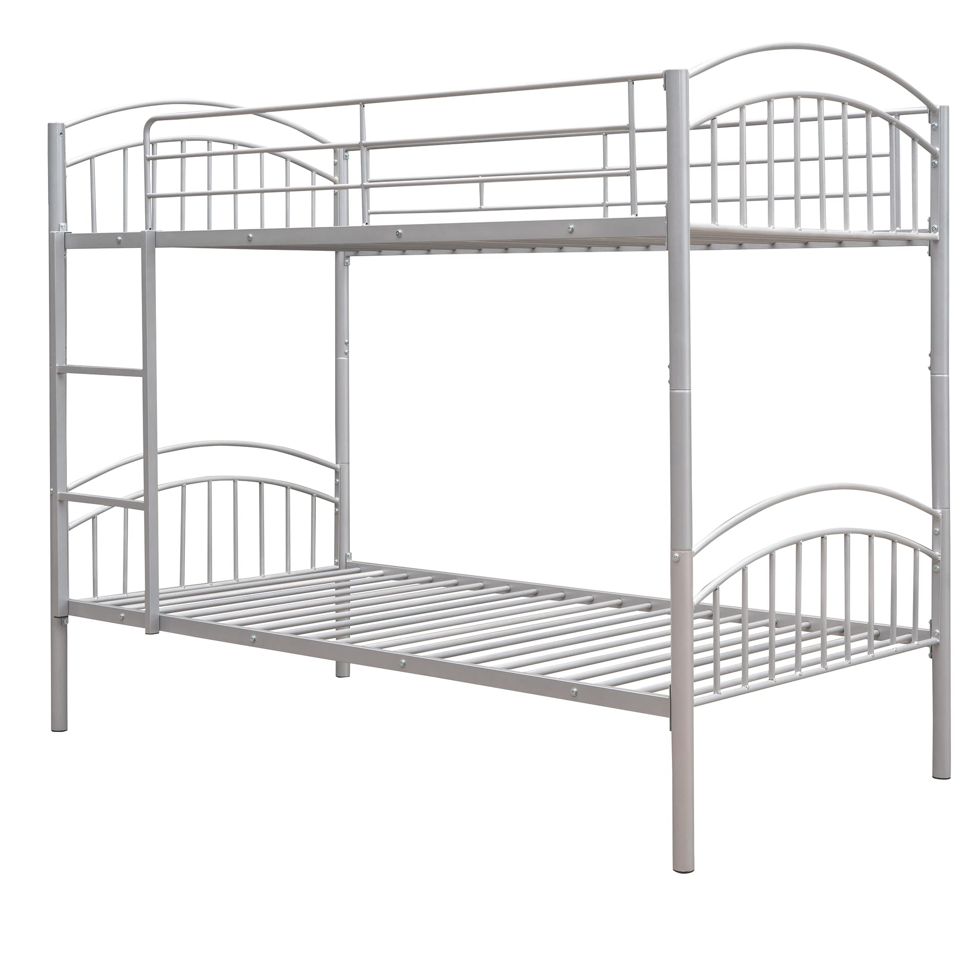 Twin Over Twin Metal Bunk Beds, Convertible Bunk Bed Divided into Two Beds for Kids Boys Girls Teens, Silver