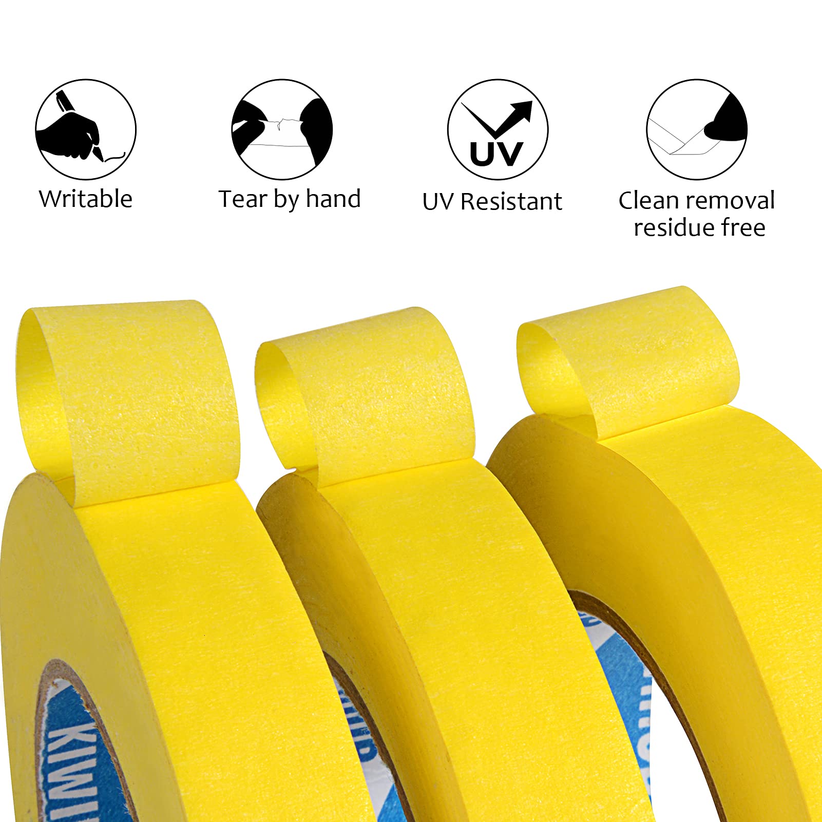 KIWIHUB Yellow Painters Tape,2" x 60 Yards x 5 Rolls (300 Yards Total) - Medium Adhesive Masking Tape for Painting,Labeling,DIY Crafting,Decoration and School Projects