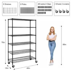 Meet perfect 6-Tier Steel Wire Shelving Unit NSF Heavy Duty 6000 LB Capacity Adjustable Storage Rack for Laundry Pantry Kitchen Closet Wire Rack in Black 1 Pack, 18" L x 48" W x 72" H