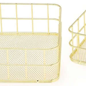 Set of 2 Nested Classic Gold Mesh Wire Basket Trays for Storage and Organizing (Medium: 9.6” X 6.4”; Small: 6.7" ×4.7")