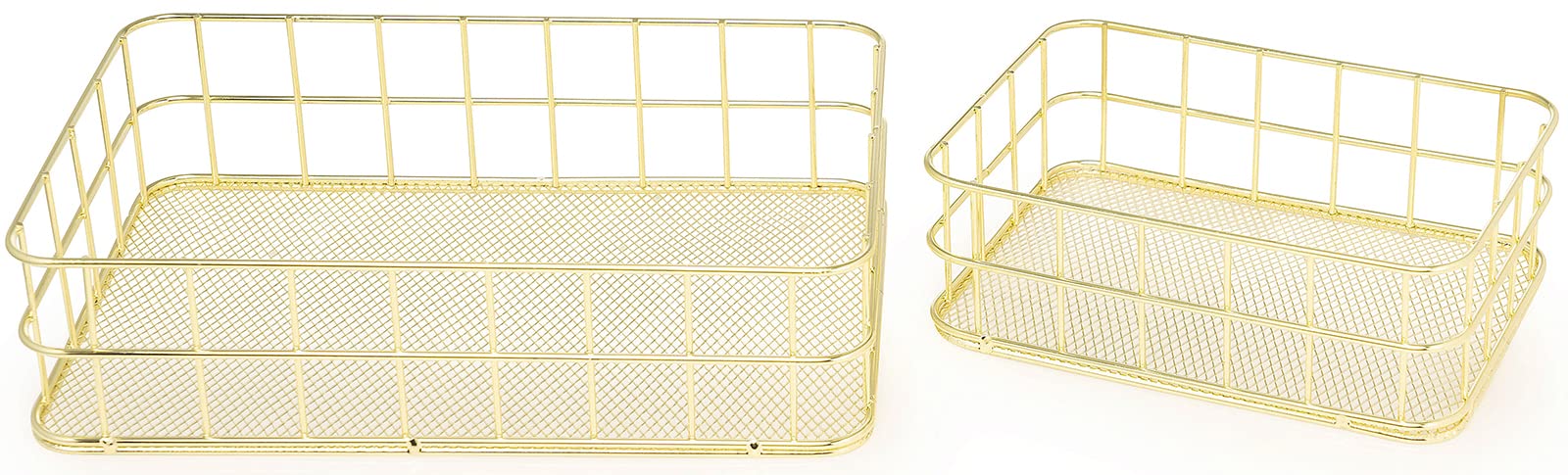 Set of 2 Nested Classic Gold Mesh Wire Basket Trays for Storage and Organizing (Medium: 9.6” X 6.4”; Small: 6.7" ×4.7")