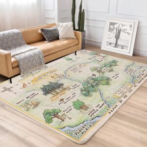 100 Acre Wood Map Jungle Rug Carpet Area Rugs Shag Rug Modern Fluffy Living Room Outdoor for Girls Kids Baby Room Nursery Home Decor 3x5 4x6 5x8 (Map Rug2, Medium (4x6 feet))