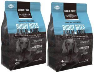 majesty's grain-free buddy bites kalm and kool wafers for small/medium dogs - superior nervous system support supplement - carob and sweet potato flavored - 28 count (up to 8 week supply) (2 pack)