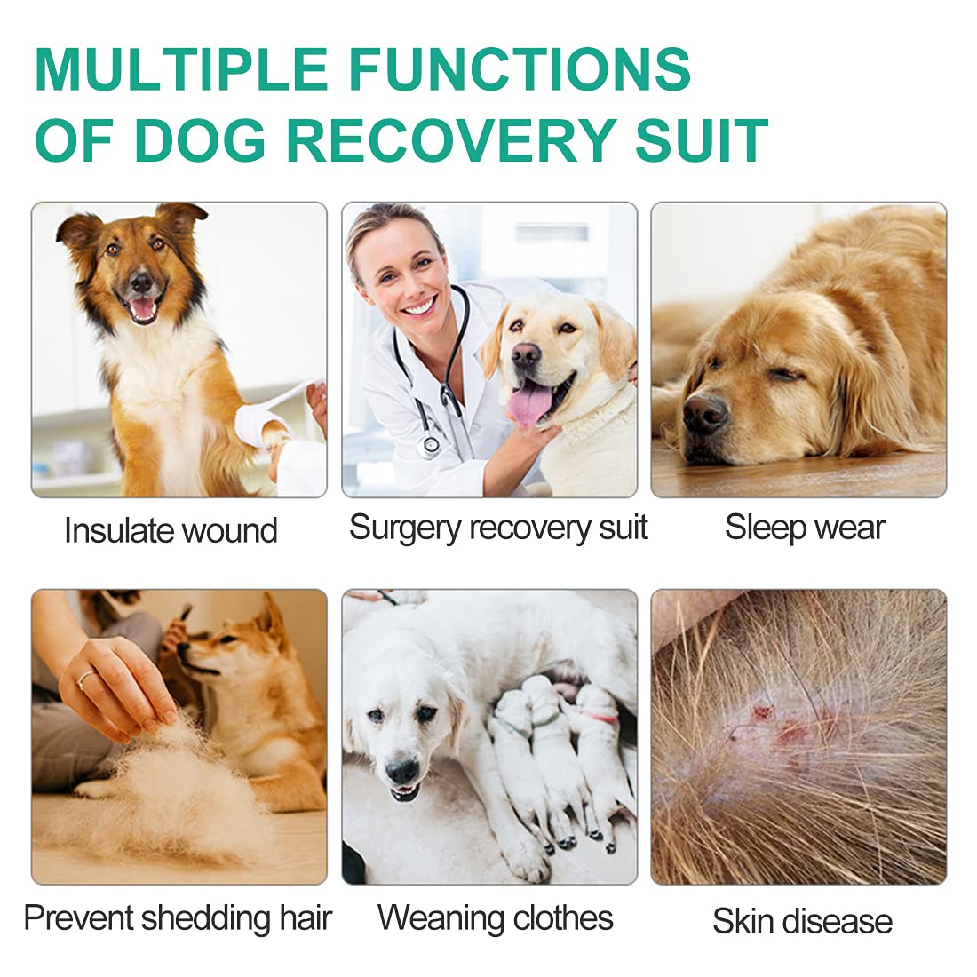 CAVSOIR Dog Recovery Suit E-Collar Alternative Pet Abdominal Wounds Protector Shirt Long Sleeve Dog Pajamas Anti Licking Prevent Shedding Hair Jumpsuits for Medium Large Dogs (M, Strip)