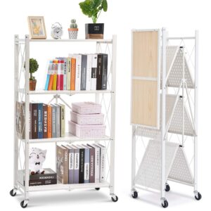 APEXCHASER 4-Shelf Foldable Storage Shelves with Wheels, Freestanding Metal Wire Shelf Rack, No Assembly Storage Shelves for Office, School, Kitchen,Garage