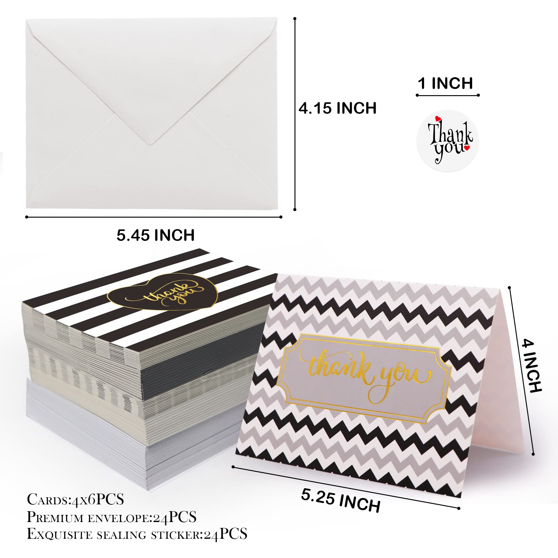 Thank You Cards Set with Envelopes (Black,white ,wavy stripes 48pcs)