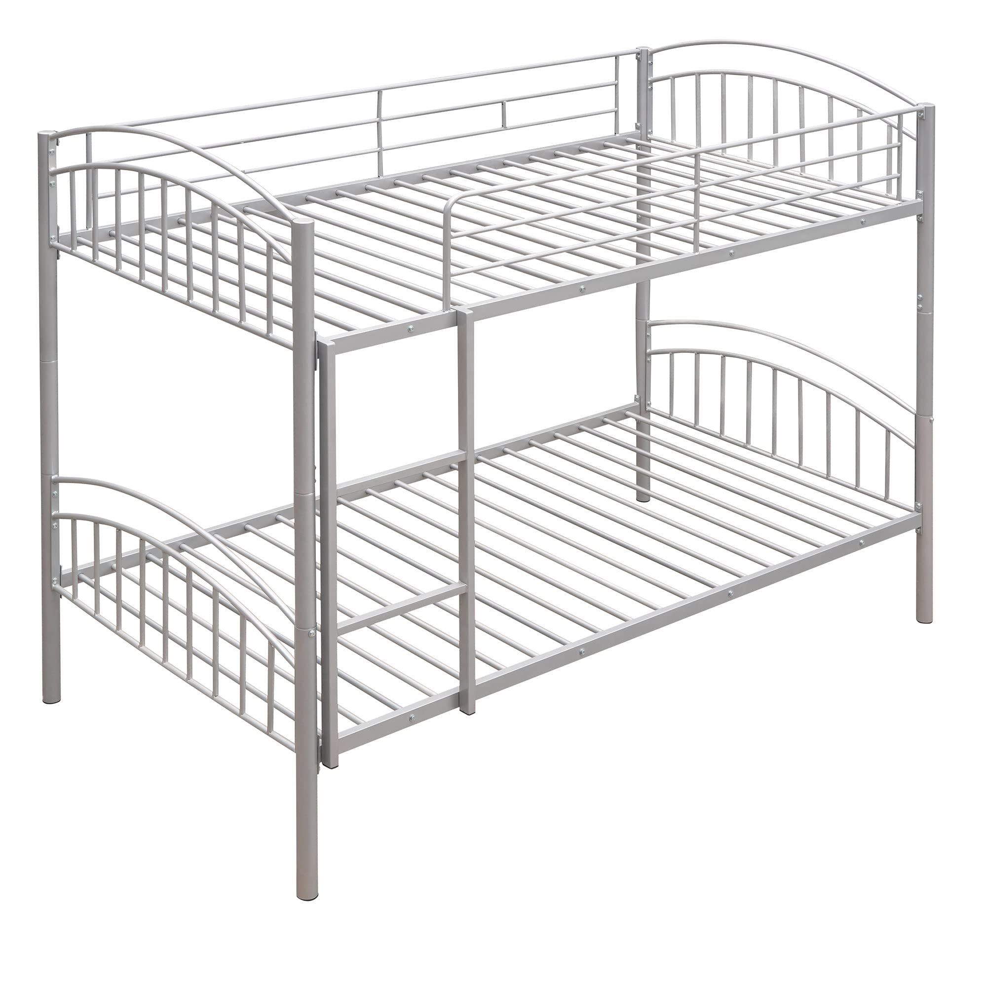 Twin Over Twin Metal Bunk Beds, Convertible Bunk Bed Divided into Two Beds for Kids Boys Girls Teens, Silver