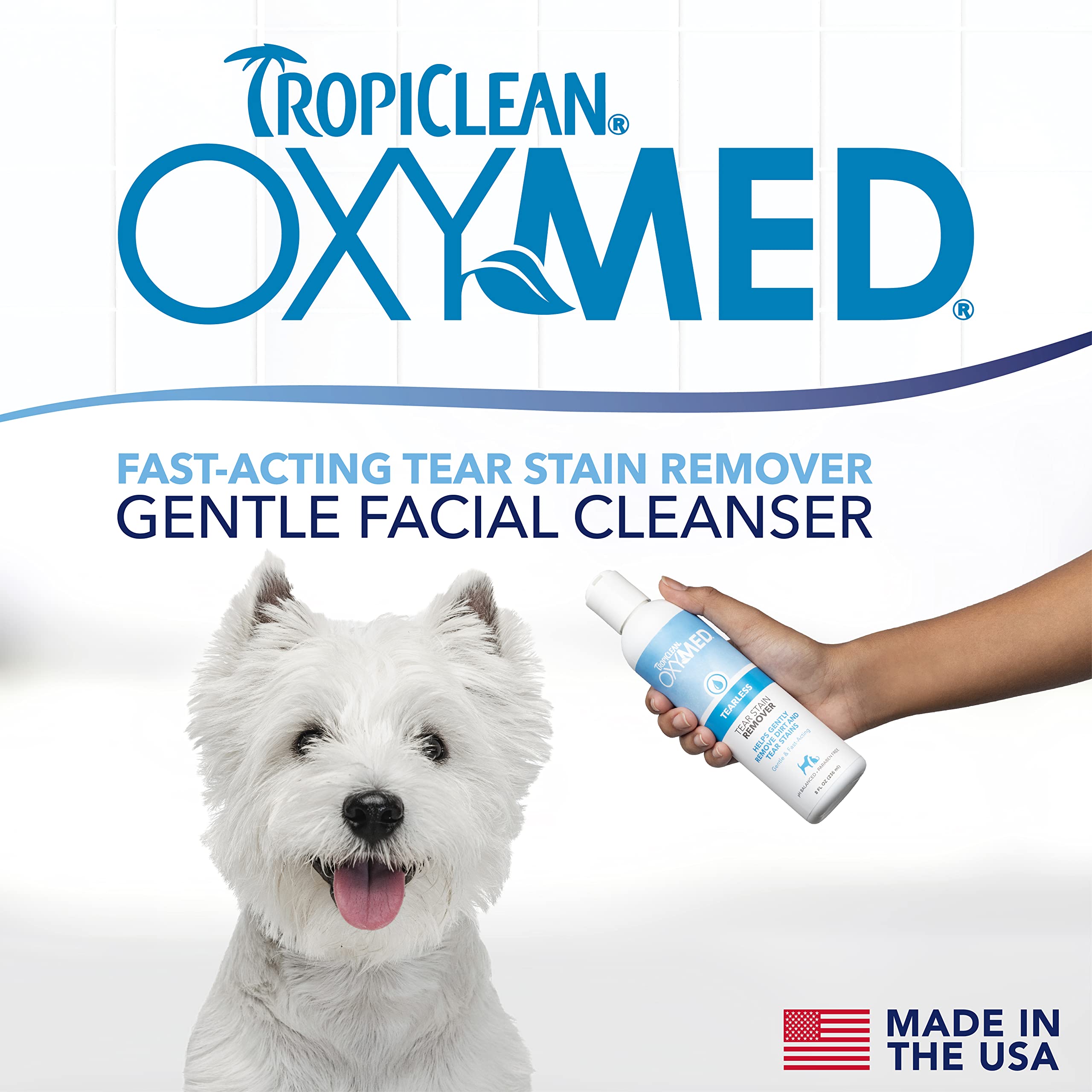 TropiClean Oxymed Tear Stain Remover for Dogs & Cats | Tearless Around The Eye Cleaner for Dogs & Cats 8 oz