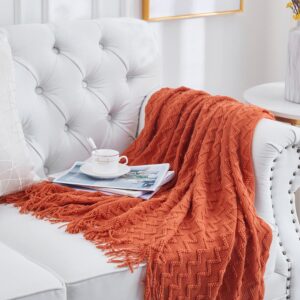 Lunarose Throw Blanket for Couch,Soft Cozy Knit Blanket,Lightweight Decorative Throw for Sofa Chair Bed Travel and Living Room-All Seasons Suitable for Women,Men and Kids (Orange-Wave, 50"x60")